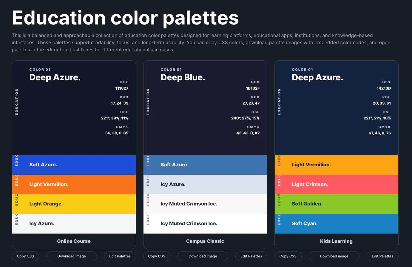 Education Color Palettes – Industry Palette Collection | GEC Designs