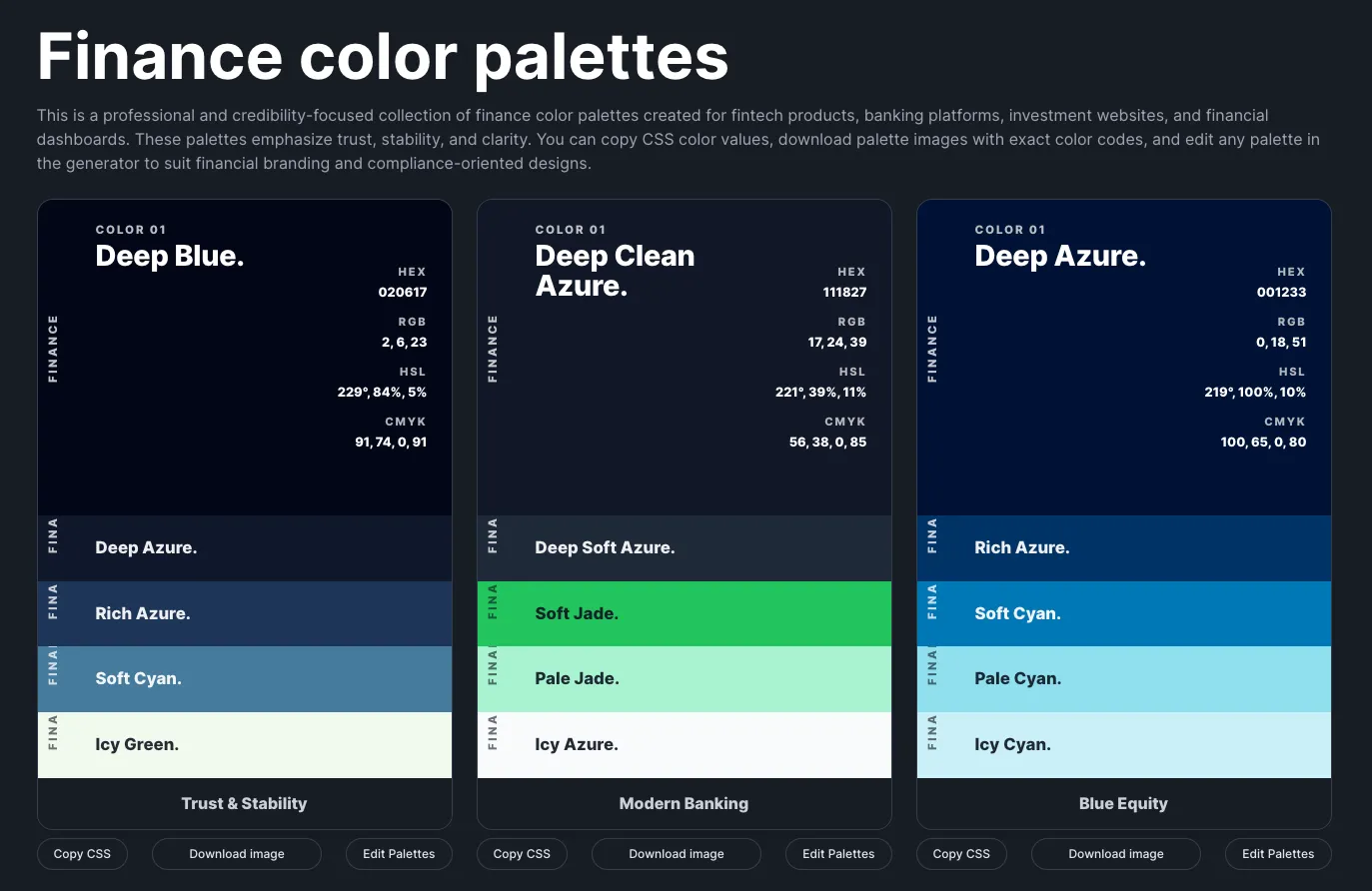 Finance Color Palettes – Industry Palette Collection | GEC Designs