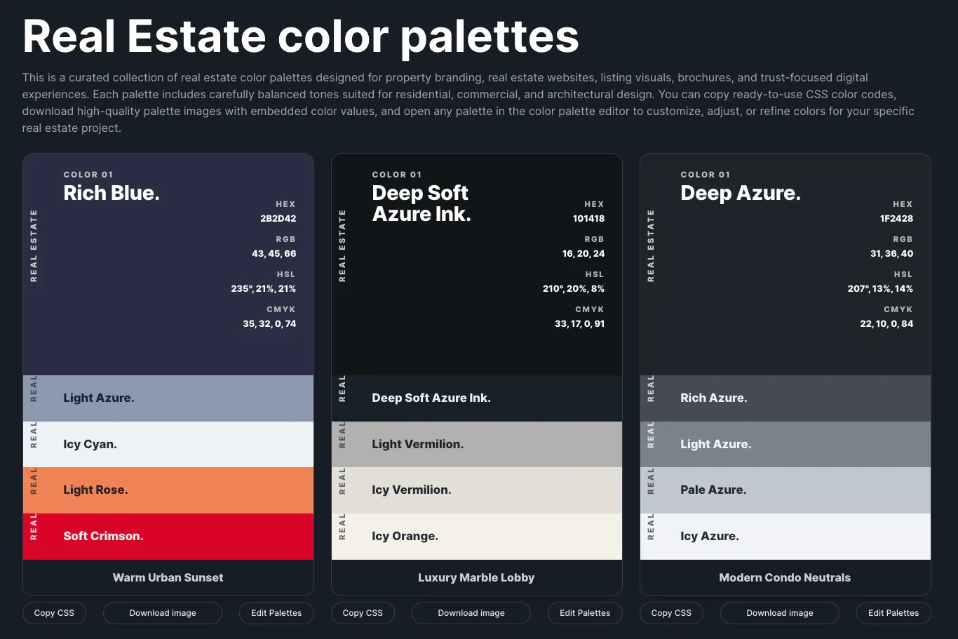 Real Estate Color Palettes – Industry Palette Collection | GEC Designs