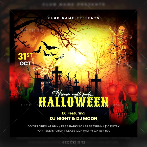 Horror night party Halloween poster design | GEC Designs