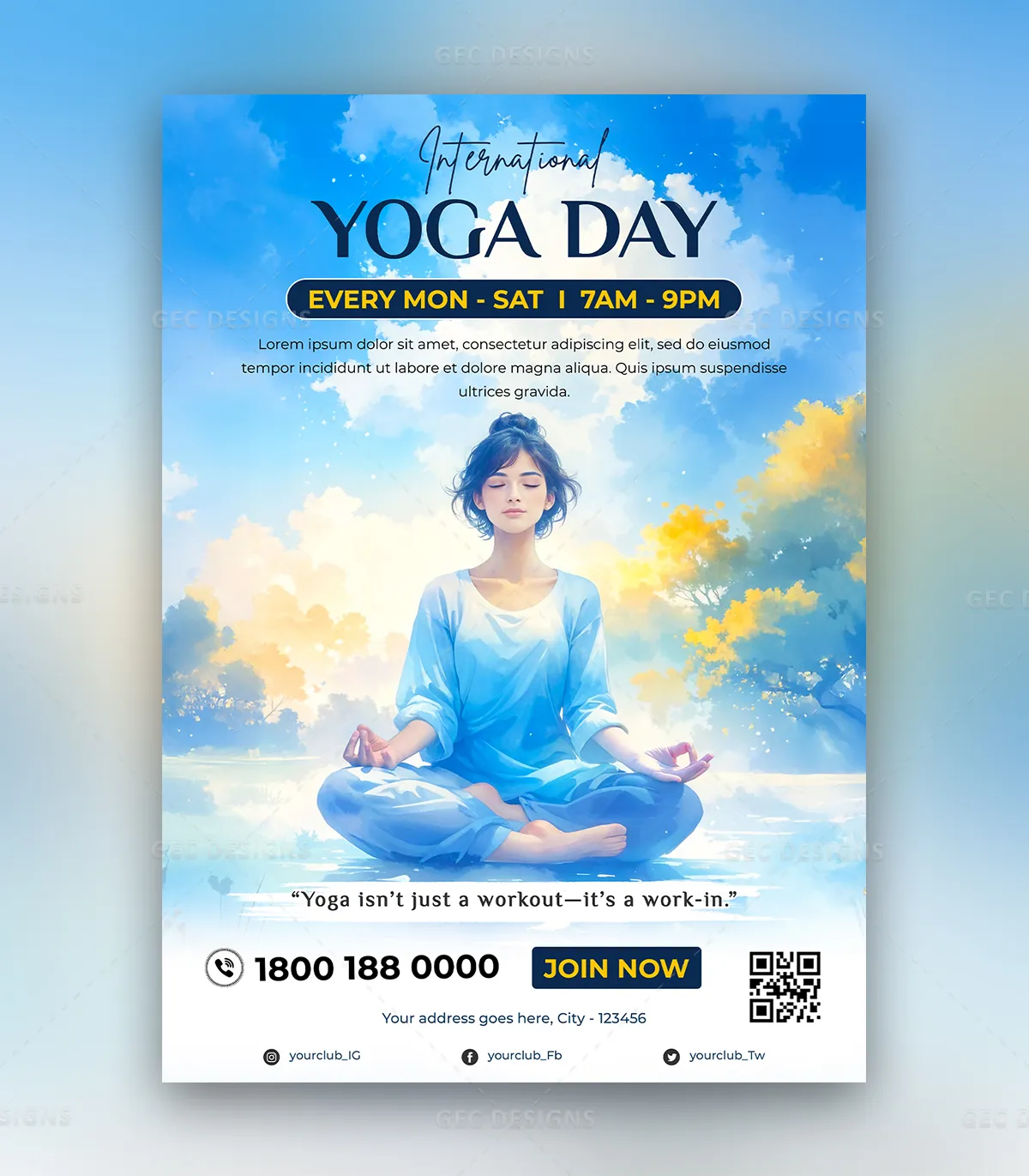 International Yoga Day Flyer Template, Woman Meditating in Peaceful ...