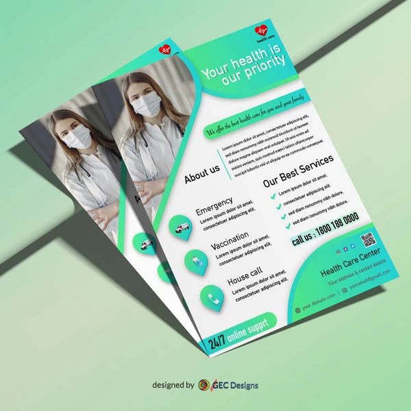 Medical Clinic promotional flyer design in vector | GEC Designs