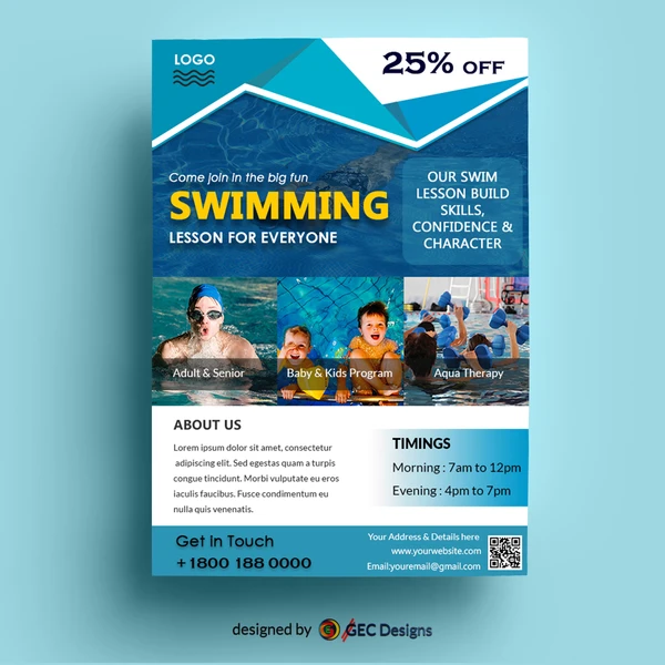 Big Fun Swimming Lessons flyer Template | GEC Designs