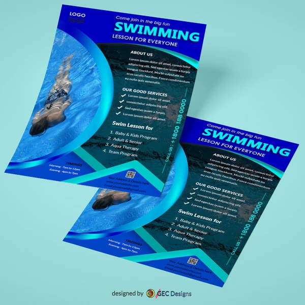 Swimming Lessons pool fun Flyer Template | GEC Designs