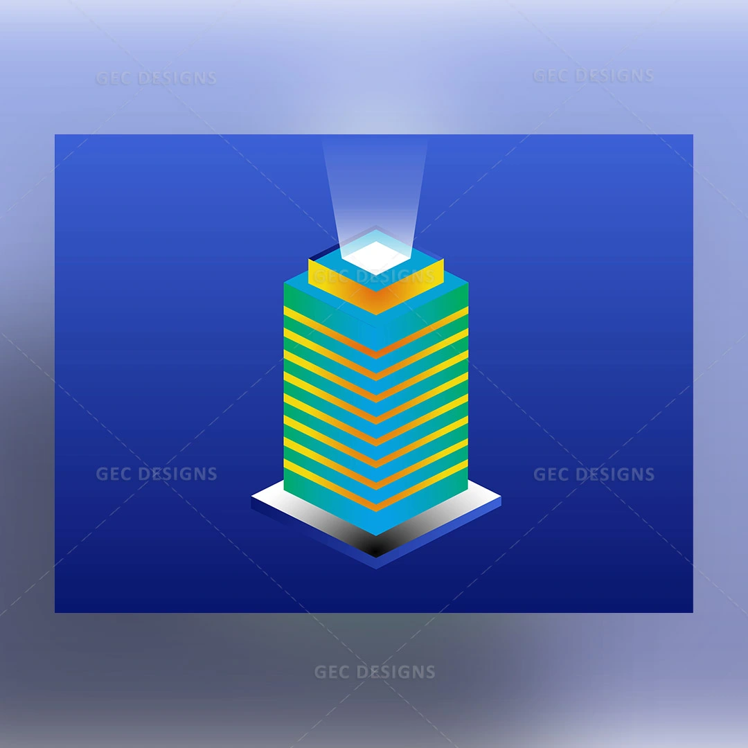 Isometric building at night with light effect | GEC Designs