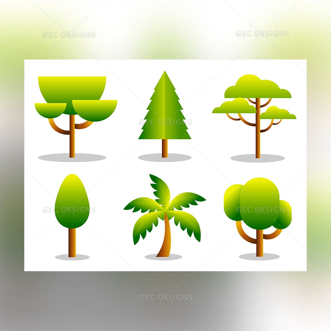 Isometric trees illustration bundle five | GEC Designs