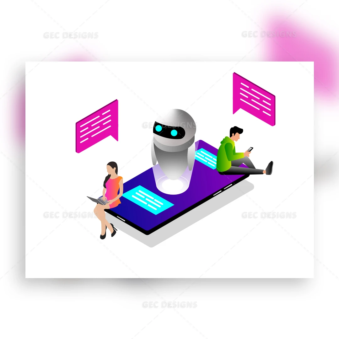 Next-Gen ChatBot Isometric Illustration vector image | GEC Designs