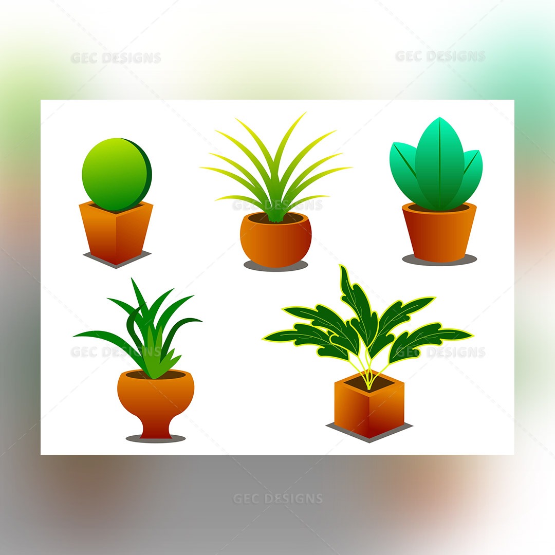 Set of Indoor potted plants vector image #003 | GEC Designs