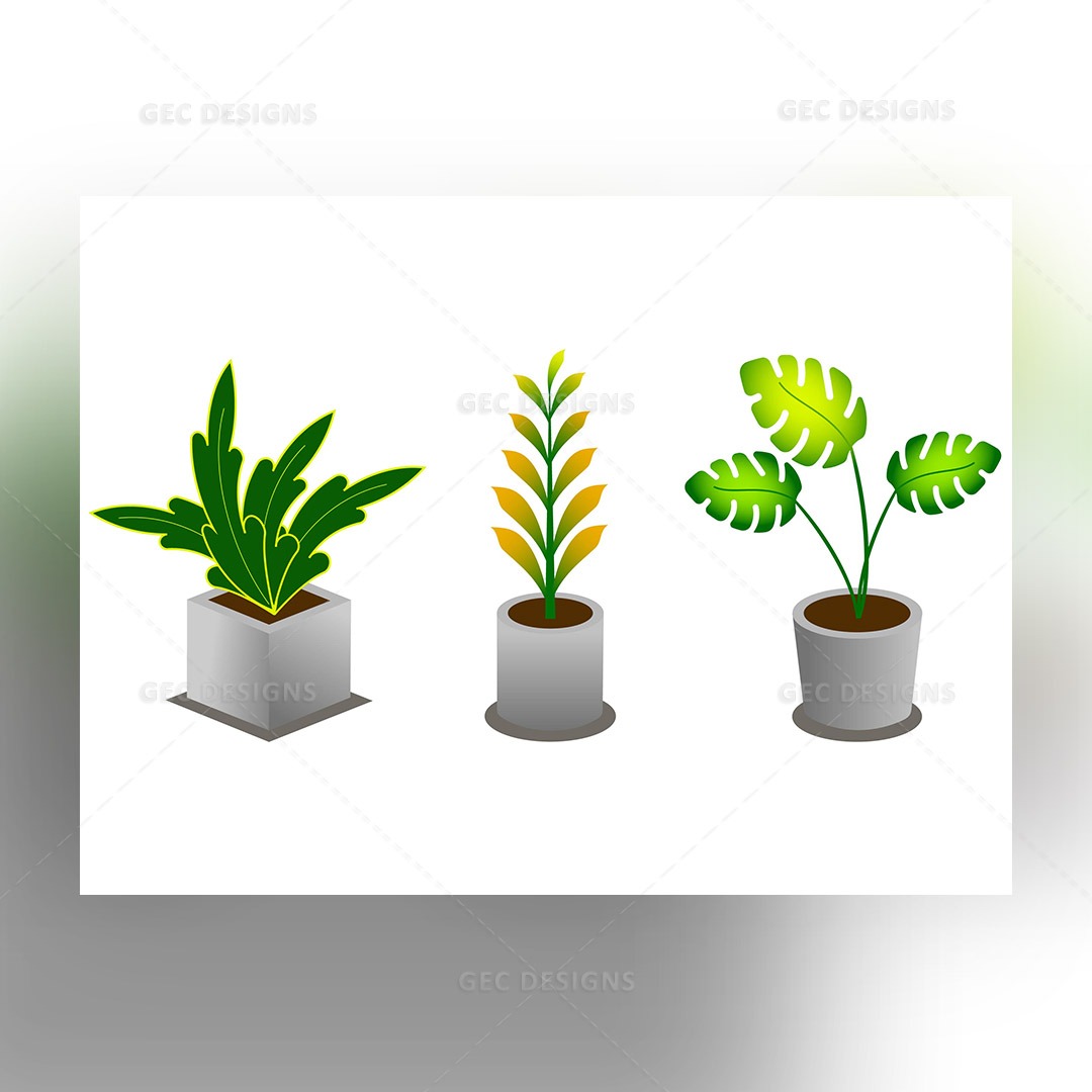 Set of Indoor potted plants vector image #002 | GEC Designs