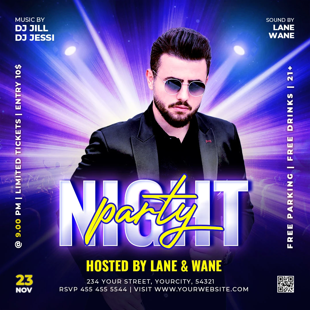 Night party animated poster template with Spark light background | GEC ...