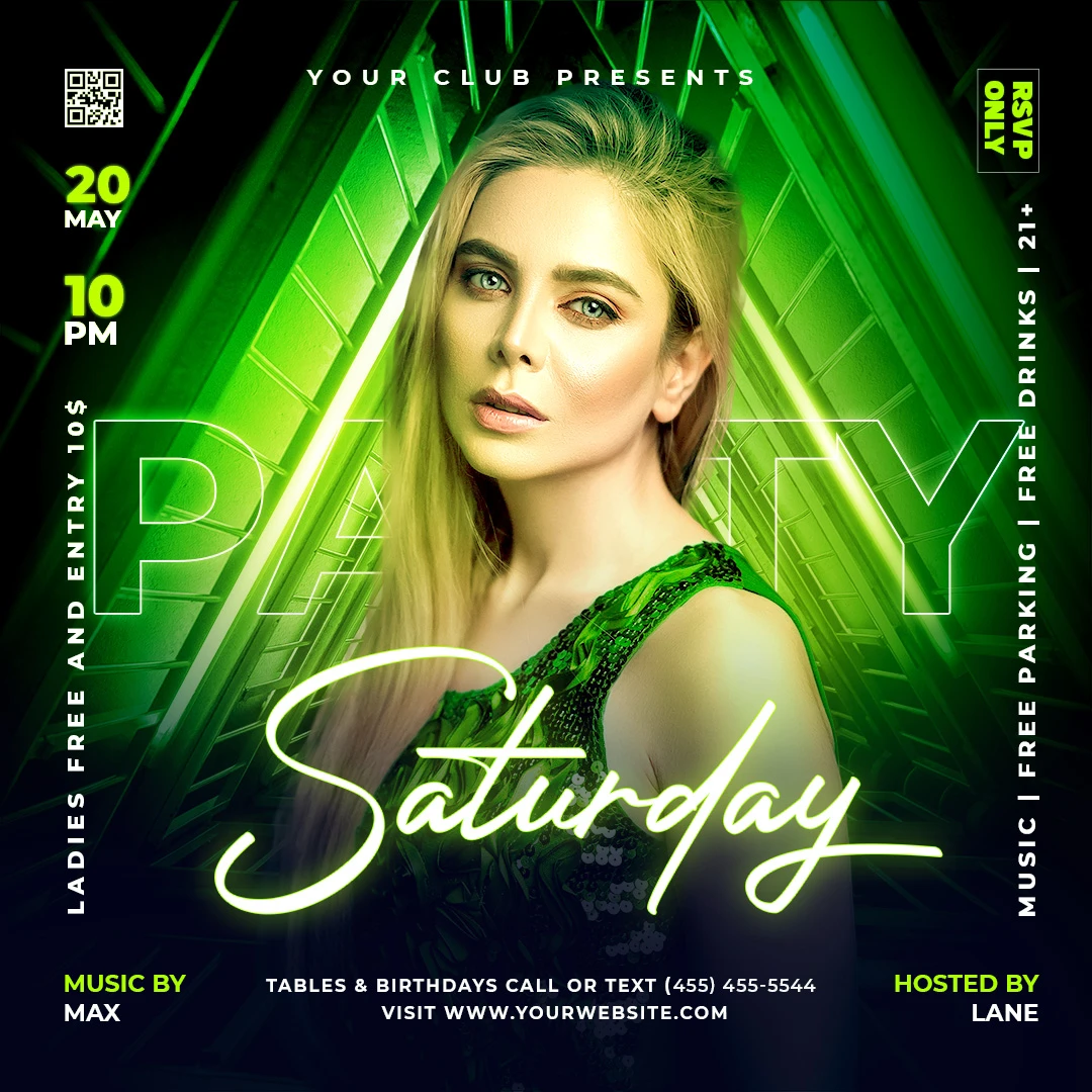 Saturday night party poster animated PSD template - GEC Designs