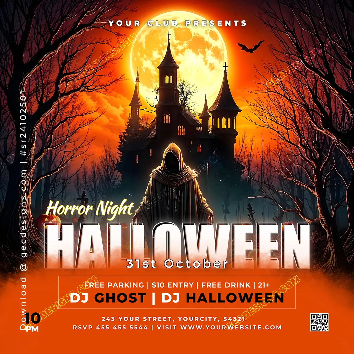 Halloween Party Social Media poster template, horror night, haunted ...