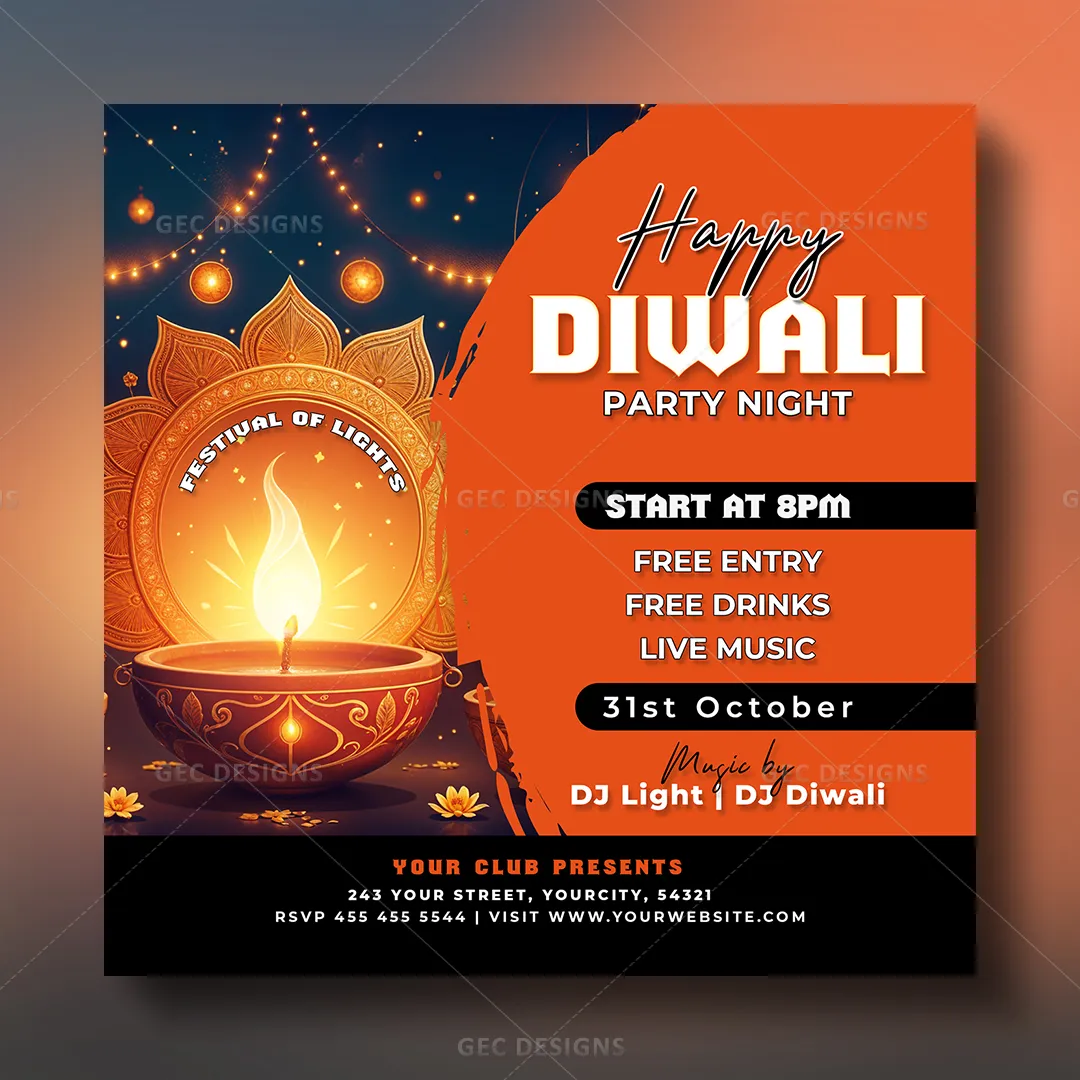 Happy Diwali Festival Celebration Social media poster design | GEC Designs