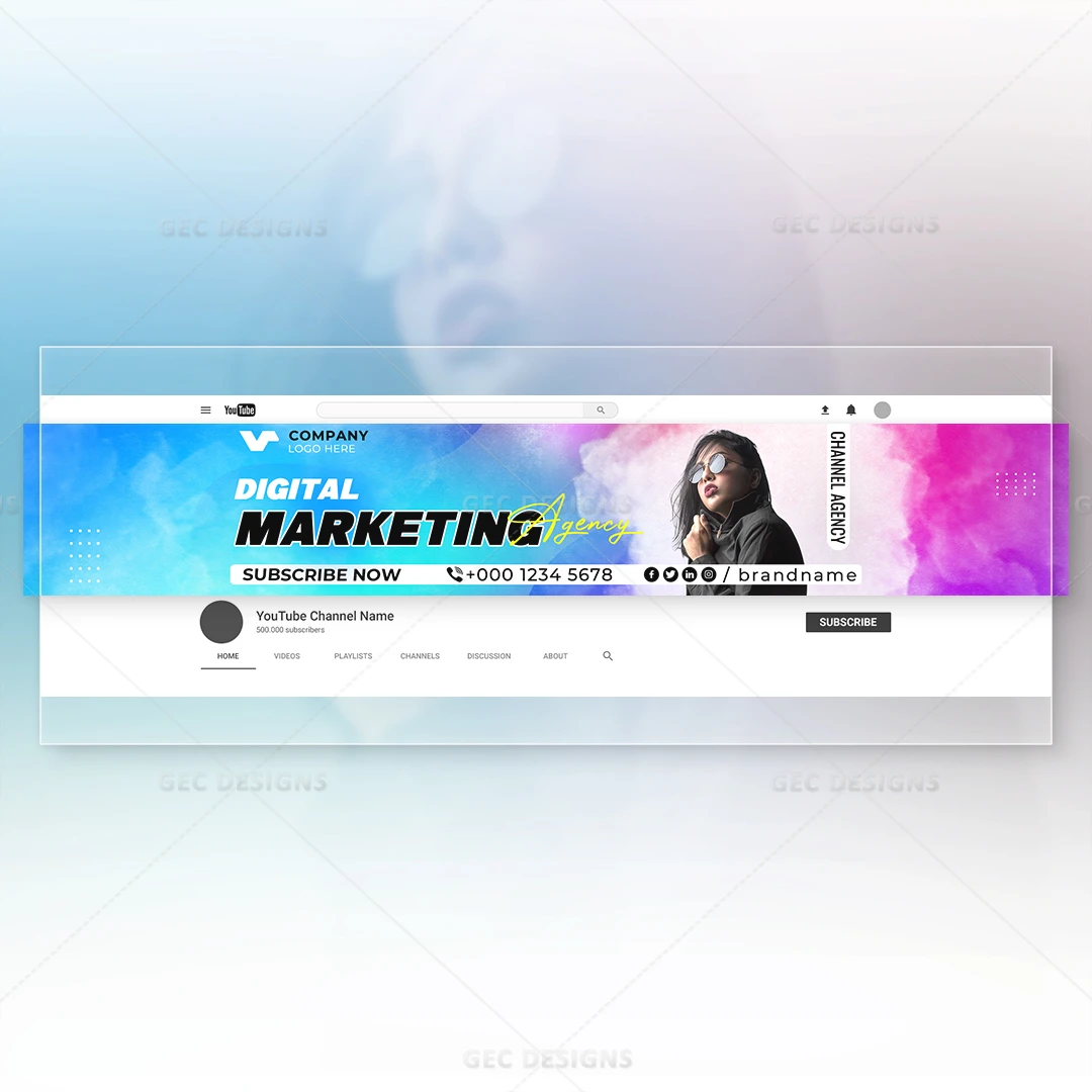 Professional YouTube channel Art Template for Businesses | GEC Designs