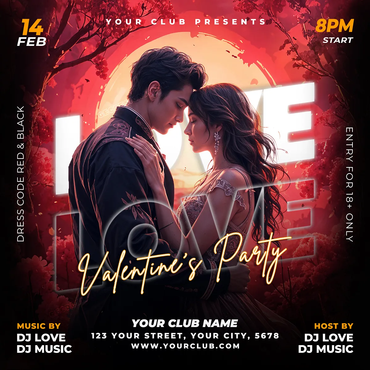 Valentine's Day party flyer social media poster template | GEC Designs