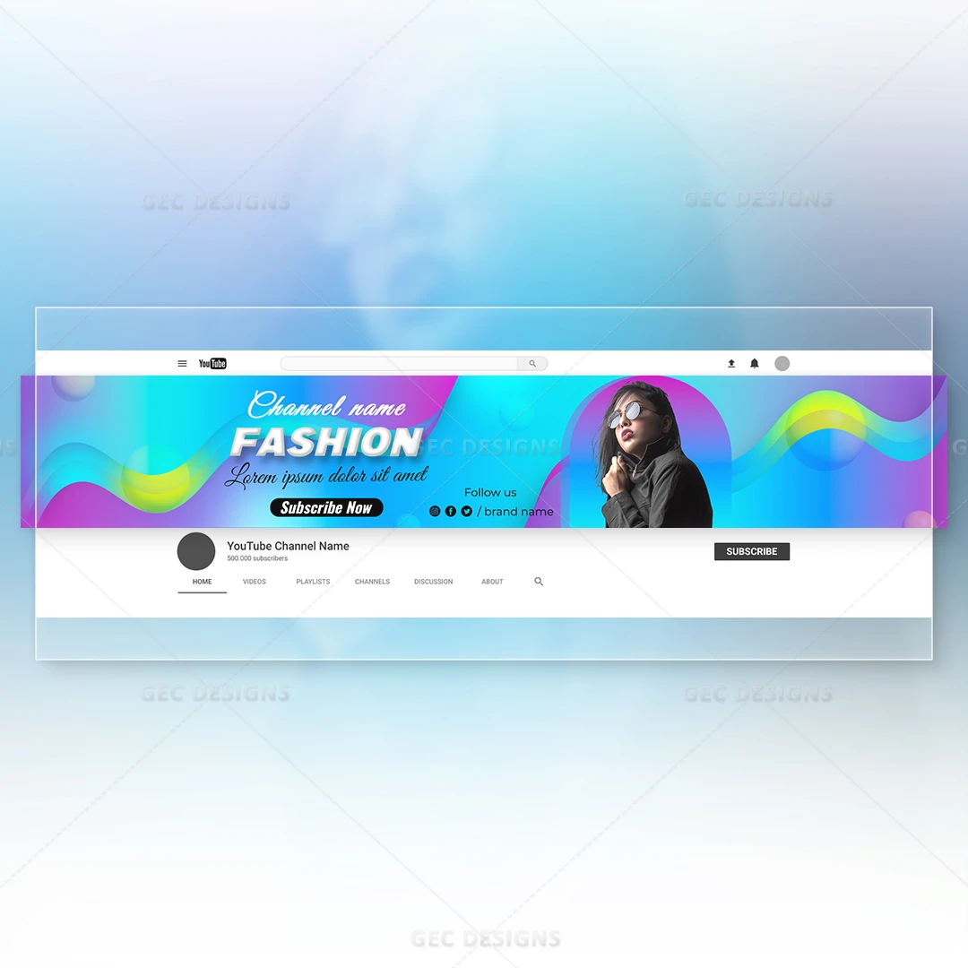 YouTube Channel Banner Template for Fashionistas | GEC Designs