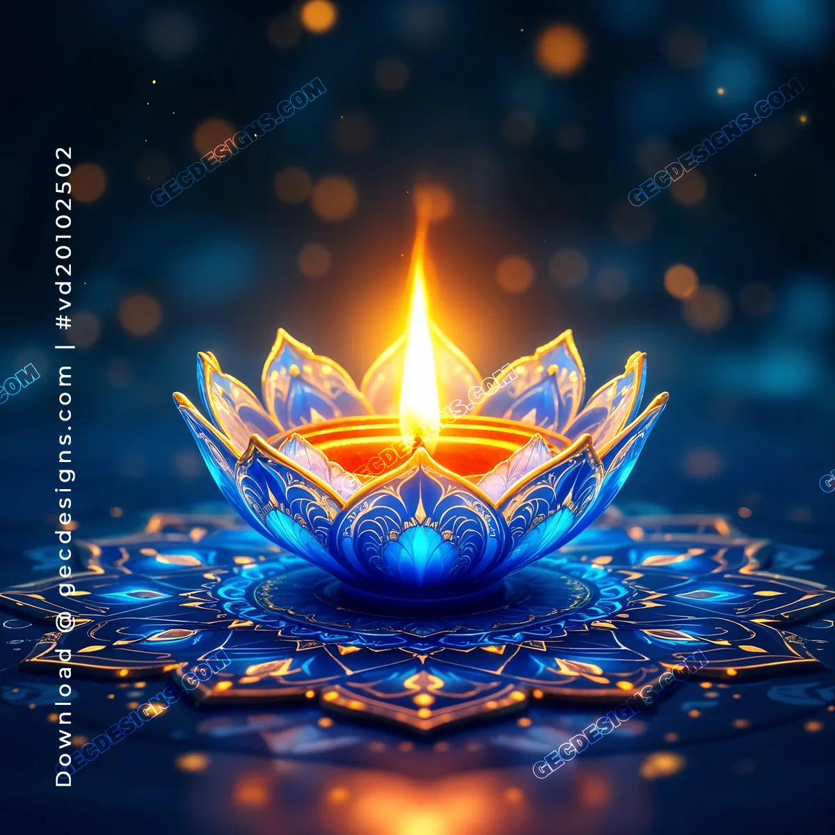 Happy Diwali background video with glowing blue lotus diya and elegant ...
