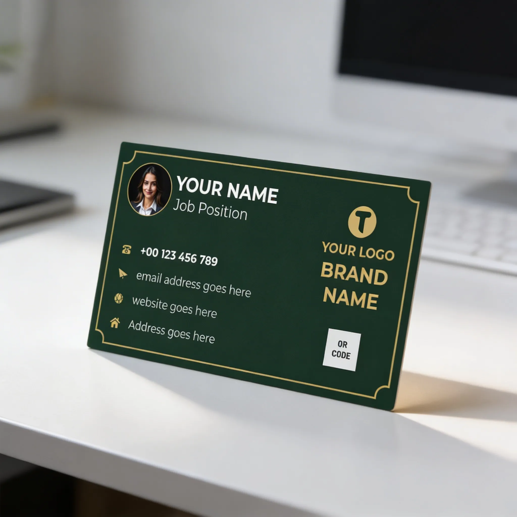 Luxury Green and Gold Visiting Card Design with QR Code Template - Free ...