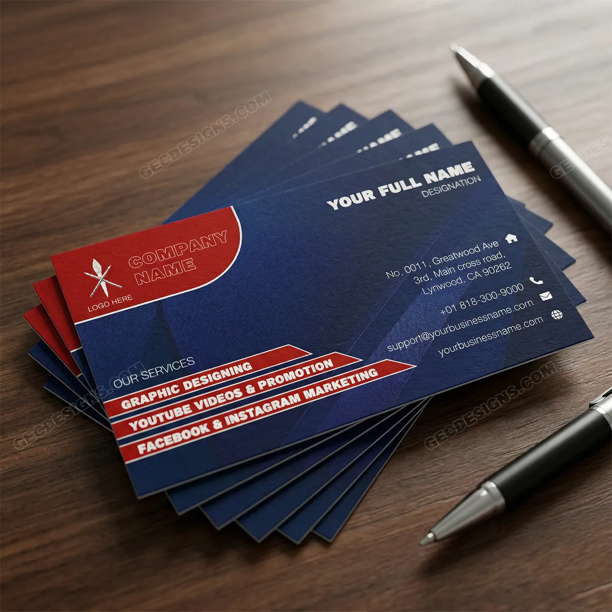 Marketing Agency Business card design with a dark background and bold ...