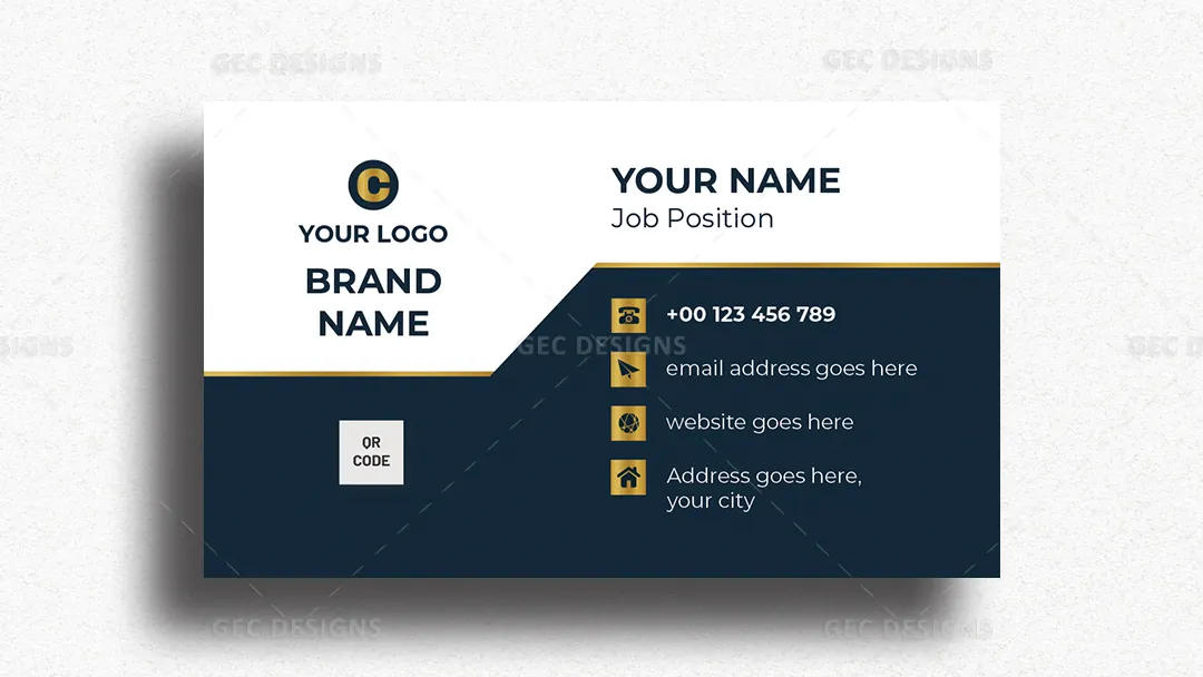 Modern Navy Blue and Gold Business Card Template with Clean ...