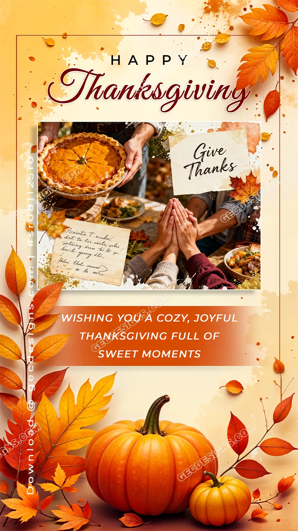 Happy Thanksgiving Image Showcasing Warm Vintage Tones, Harvest Leaves ...