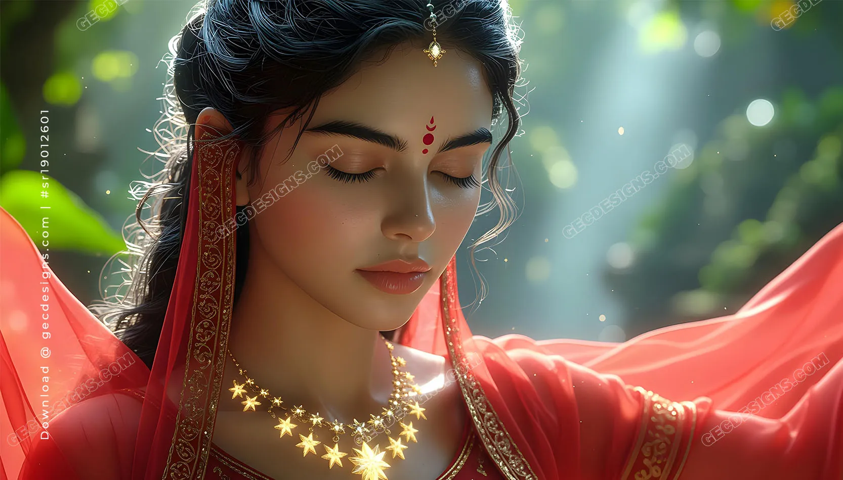 A Graceful Indian Woman in a Red Saree, Captured in a Moment of Quiet ...