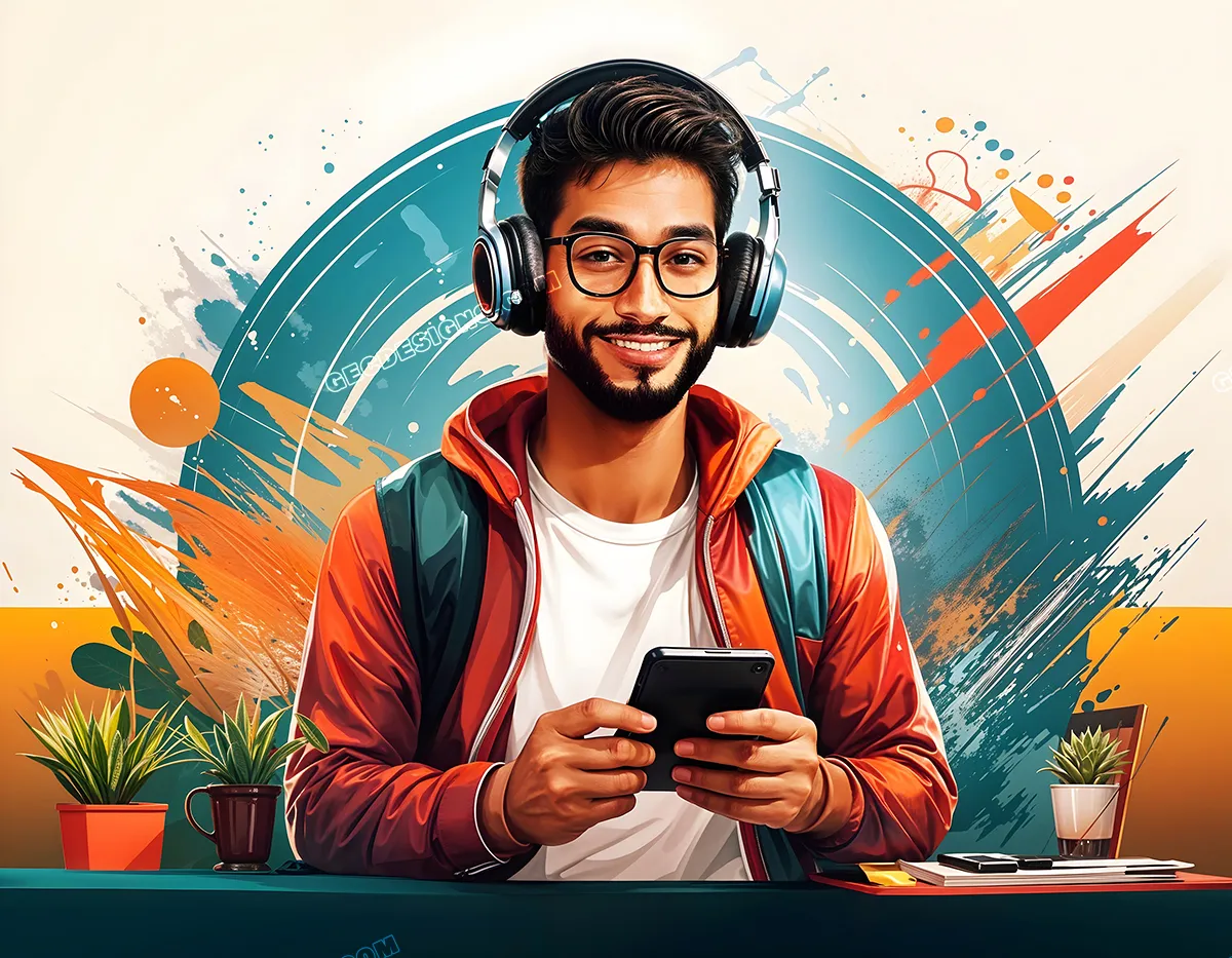A Guy listening to music with headphones vector illustration - GEC Designs