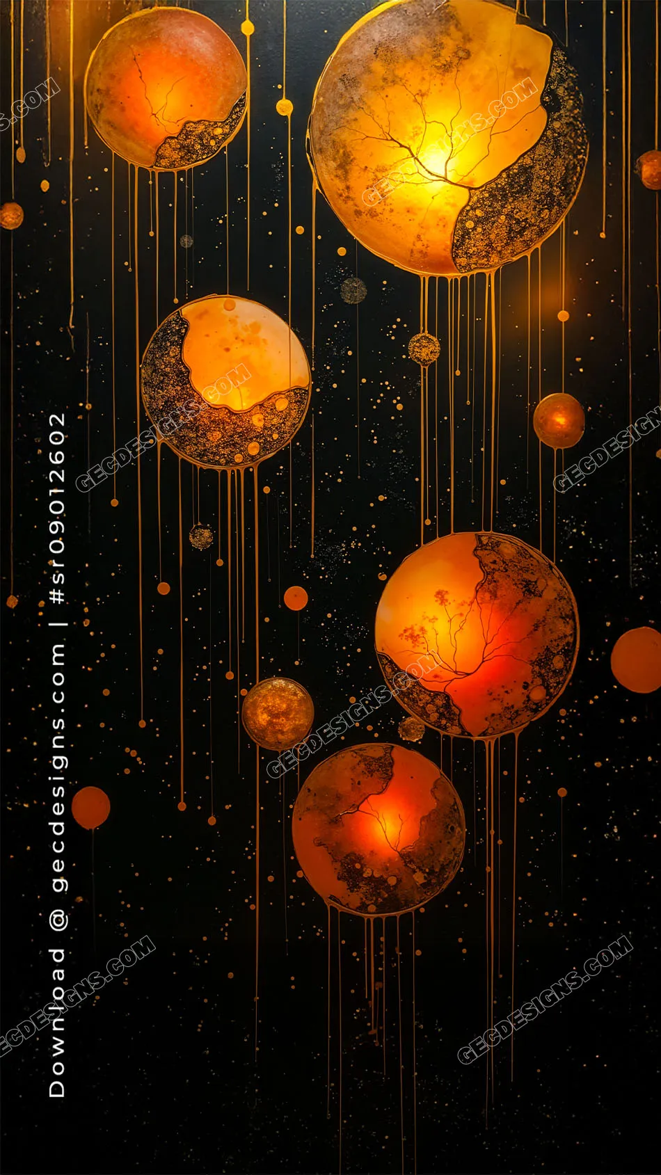 Abstract iPhone Wallpaper with Glowing Golden Orbs and Deep Black ...