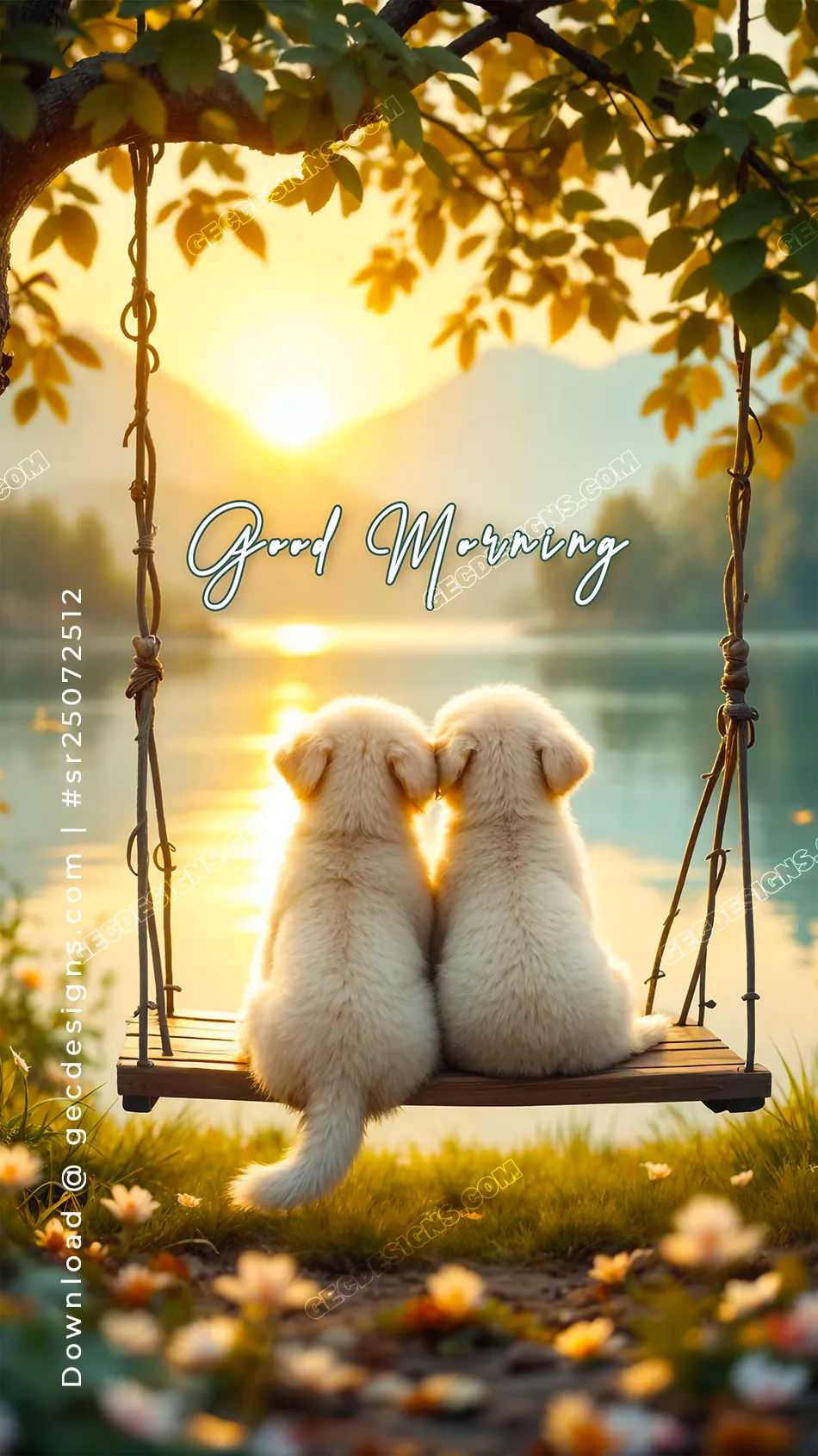 Adorable Good Morning Image of Two Puppies on a Swing Watching Sunrise ...