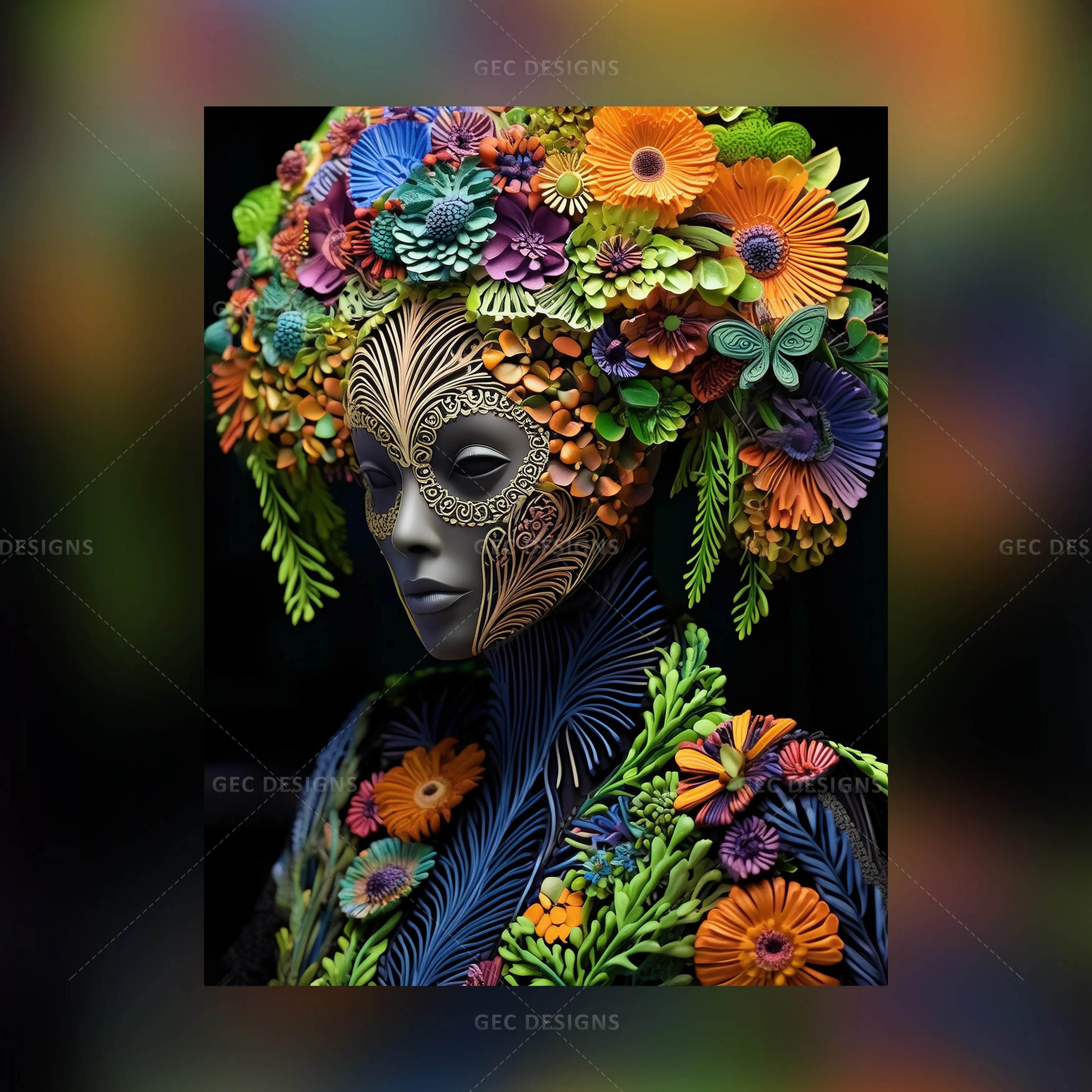 Alien Woman's face with colorful Plants and Flowers wallpaper | GEC Designs