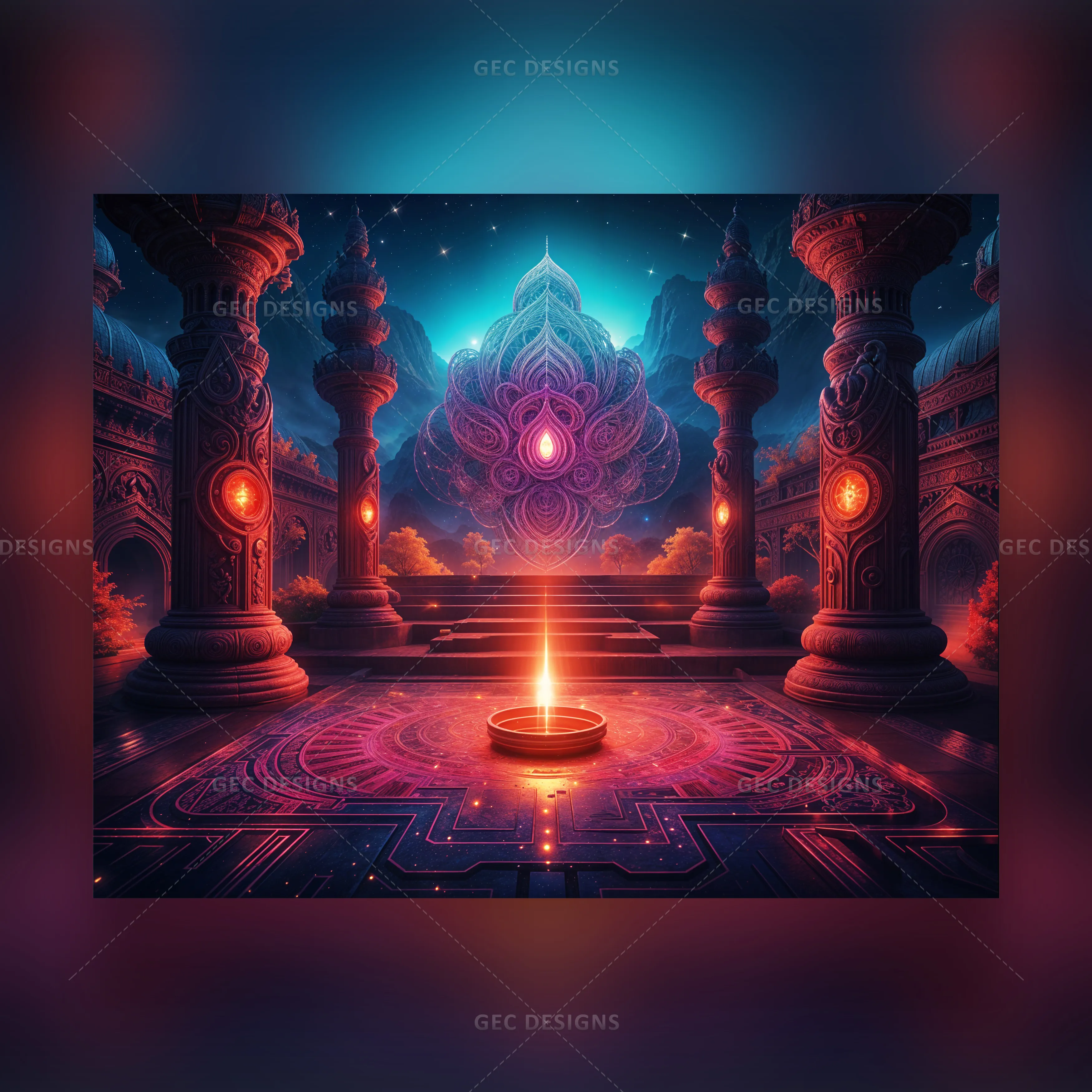 Ancient temple with cosmic energy AI Generated wallpaper | GEC Designs