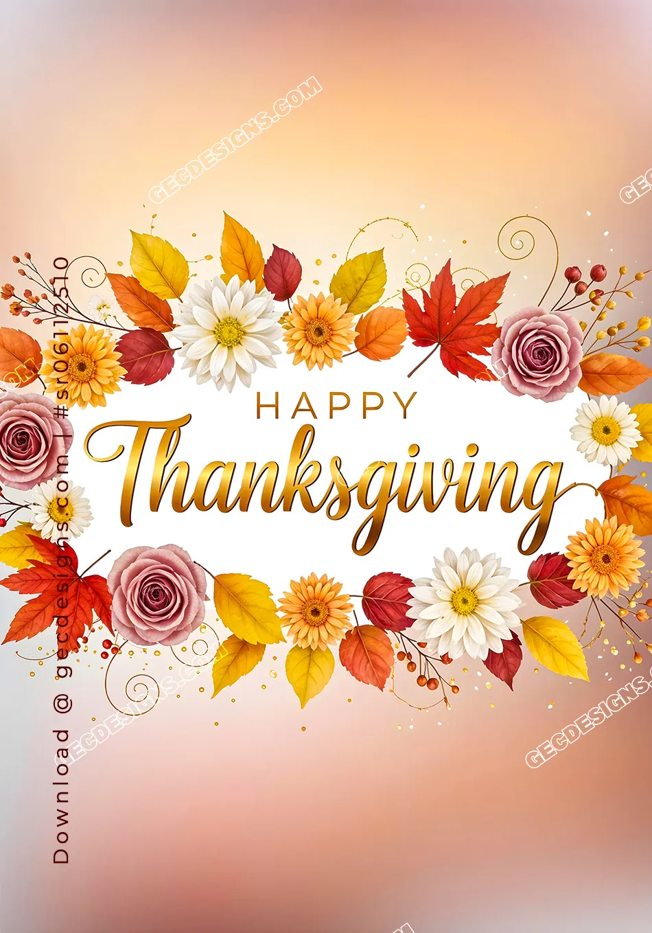 Happy Thanksgiving 2025 Wishes Image with Circle Text Design and Autumn ...