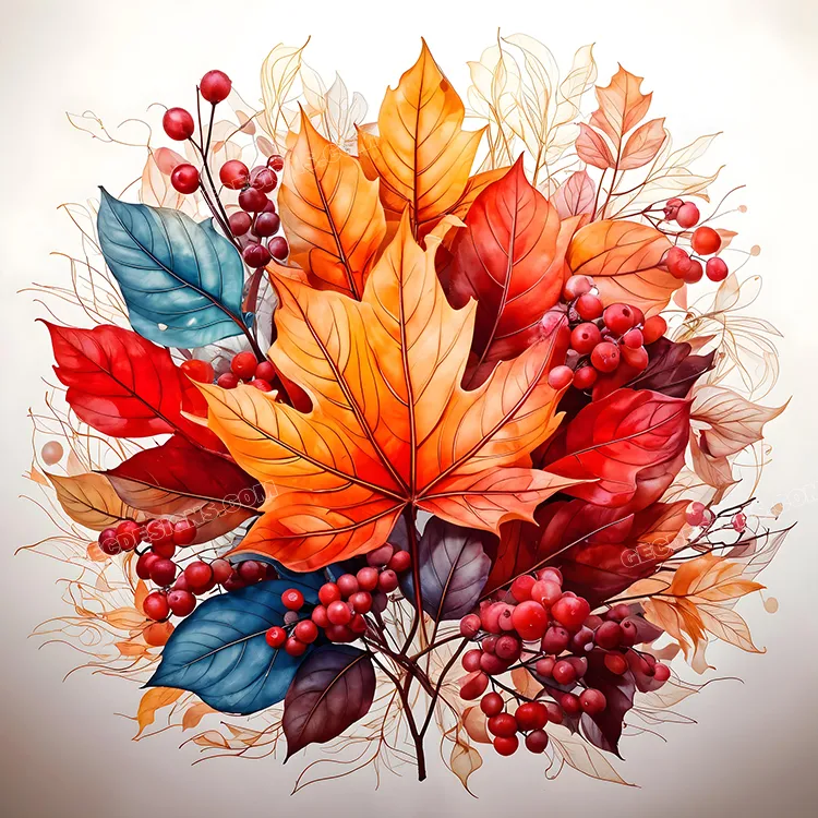 Autumn Leaves with Berries wallpaper on a white background - GEC Designs