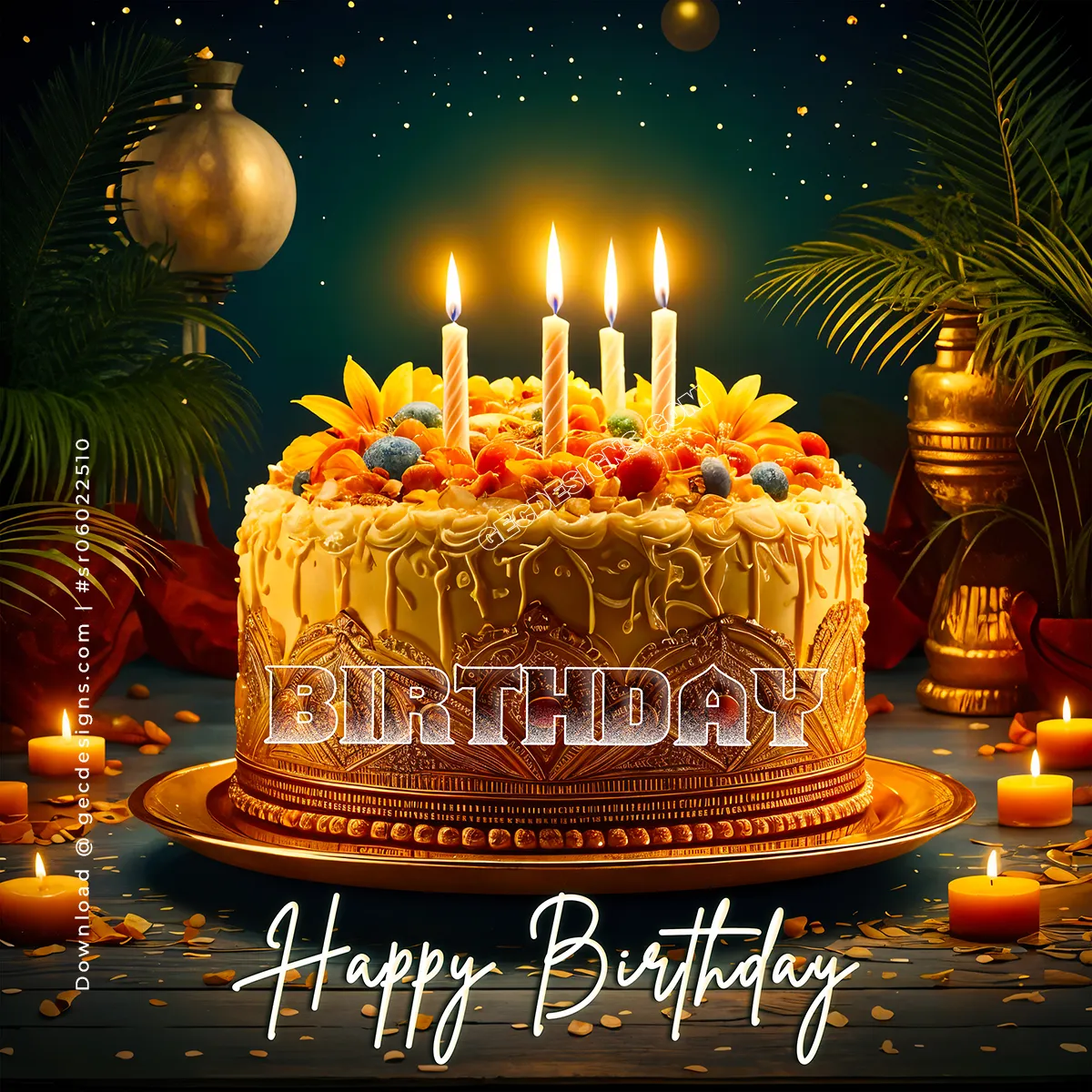 Beautiful Birthday Wishes with delicious cake and candles - GEC Designs