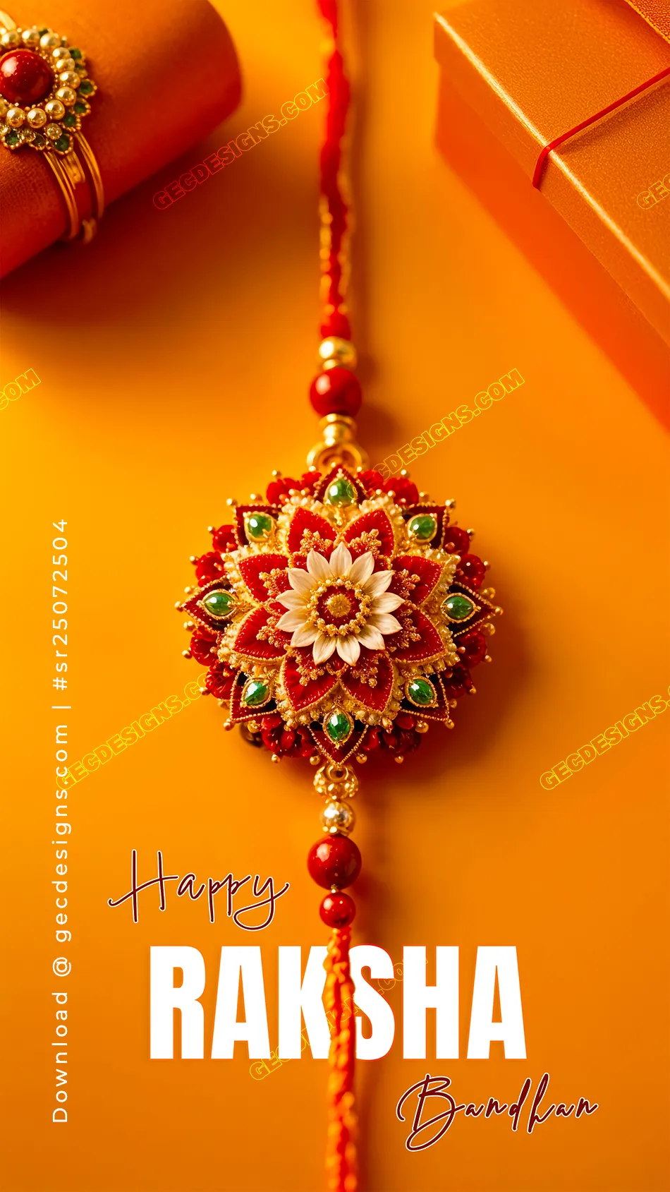 Beautiful Floral Rakhi on Orange Background, Happy Raksha Bandhan Wishes Image for Festive ...