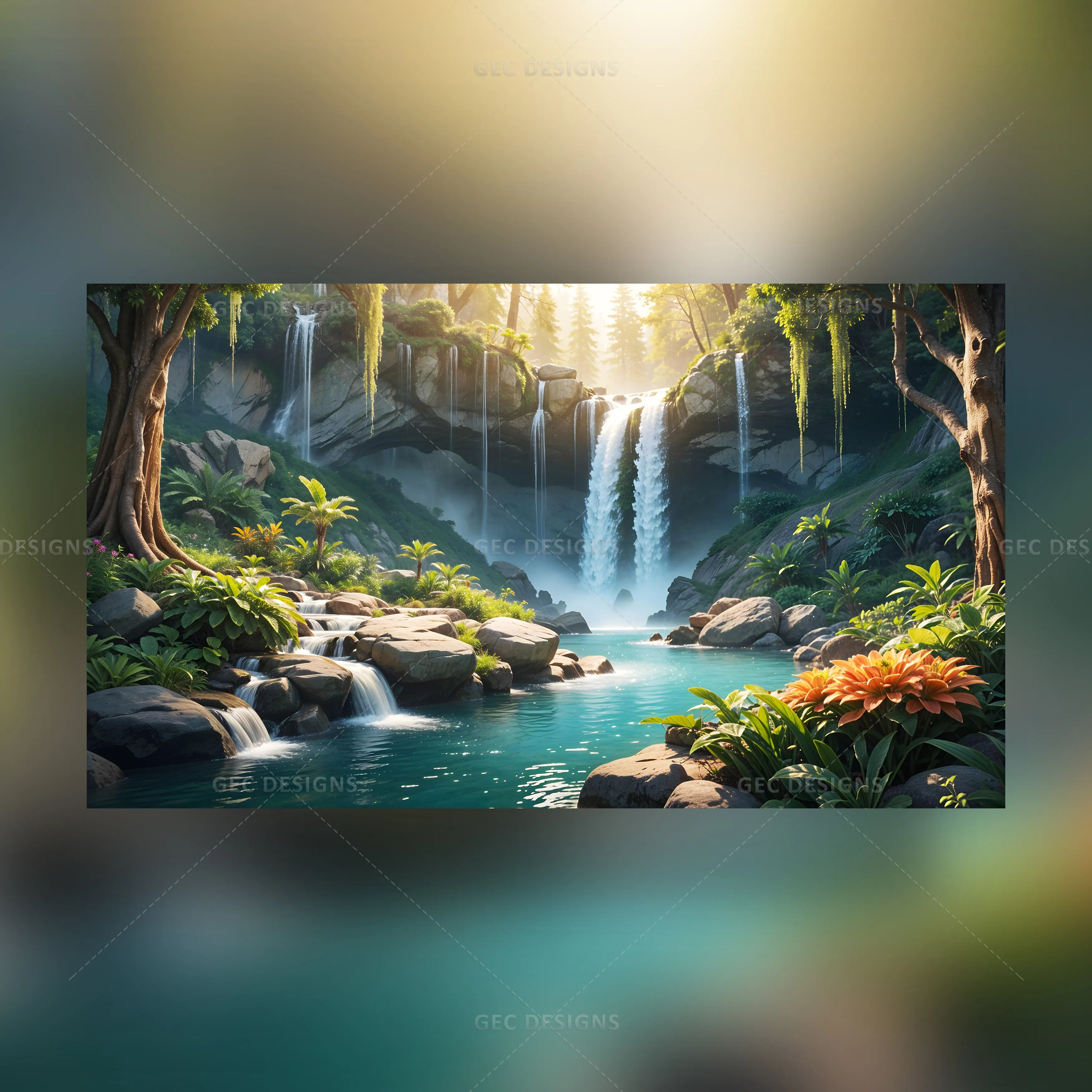 Beautiful forest with an aesthetic waterfall and trees AI Generated ...