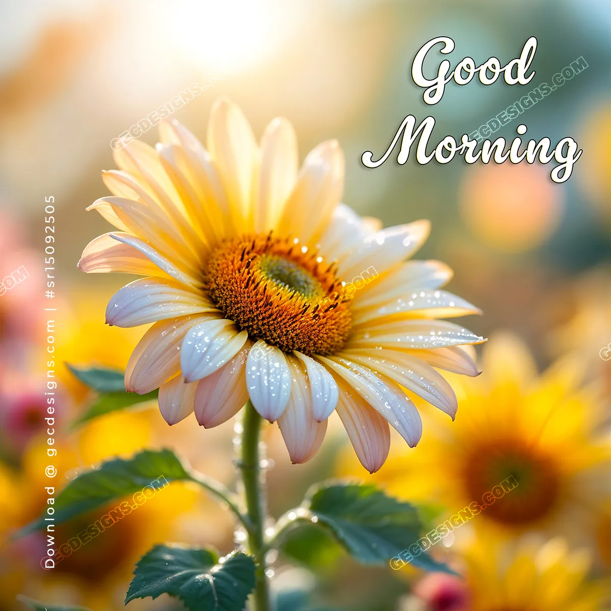 Beautiful Good Morning Image with Blooming Sunflower and Sunshine Glow ...