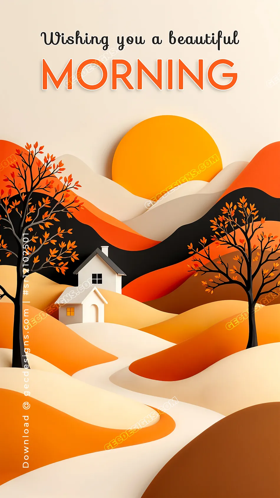 Beautiful Good Morning Image with Sunrise, Cozy House, and Autumn Hills ...