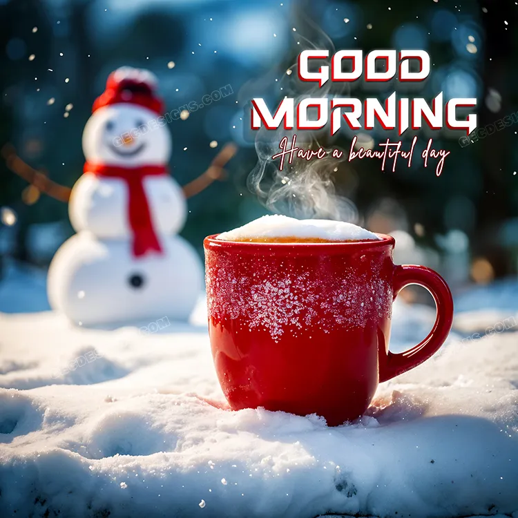 Beautiful Good Morning wallpaper, Hot coffee cup with Snowman in Snow ...