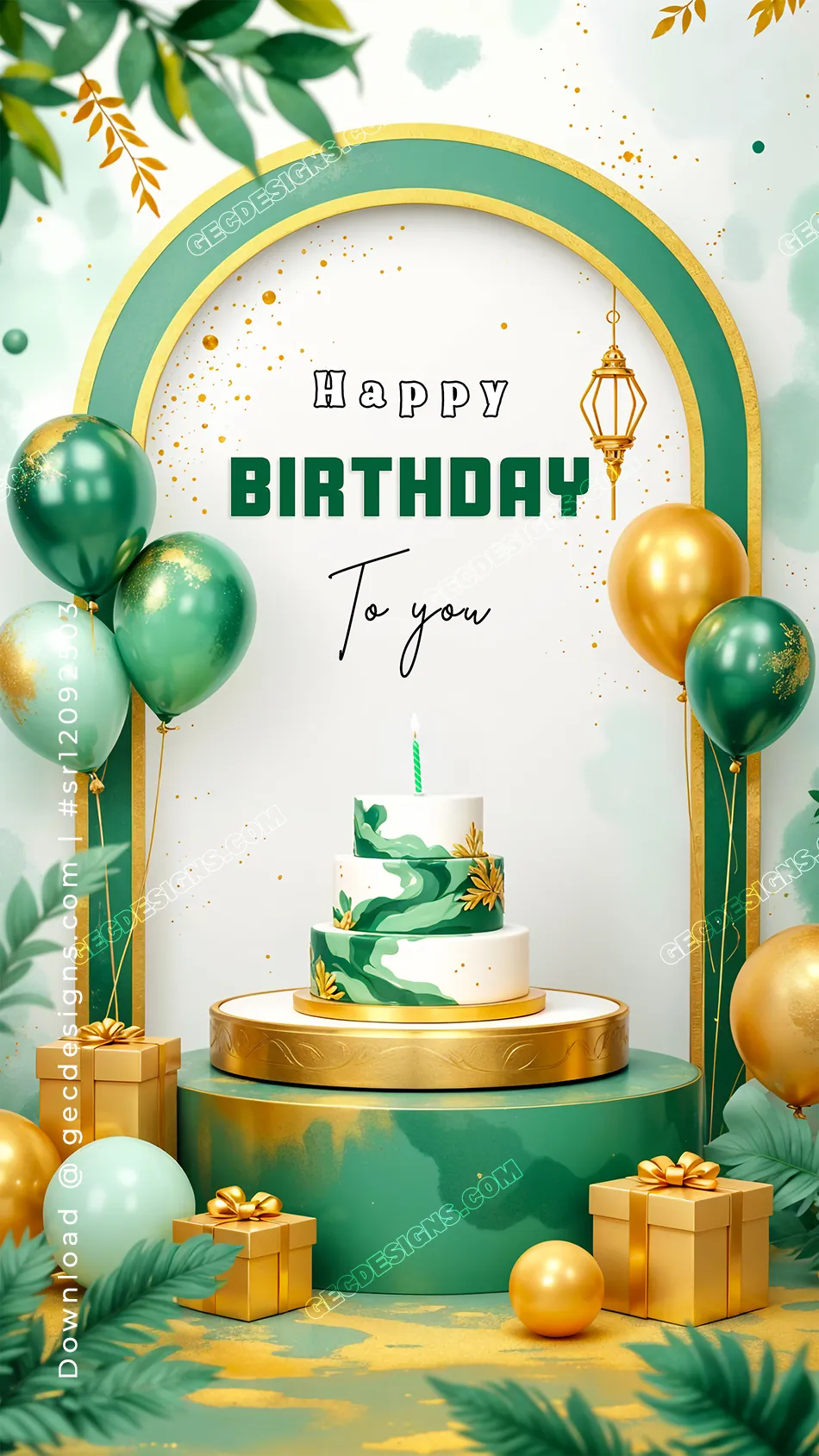 Beautiful Happy Birthday Image Featuring Celebration Cake, Green ...