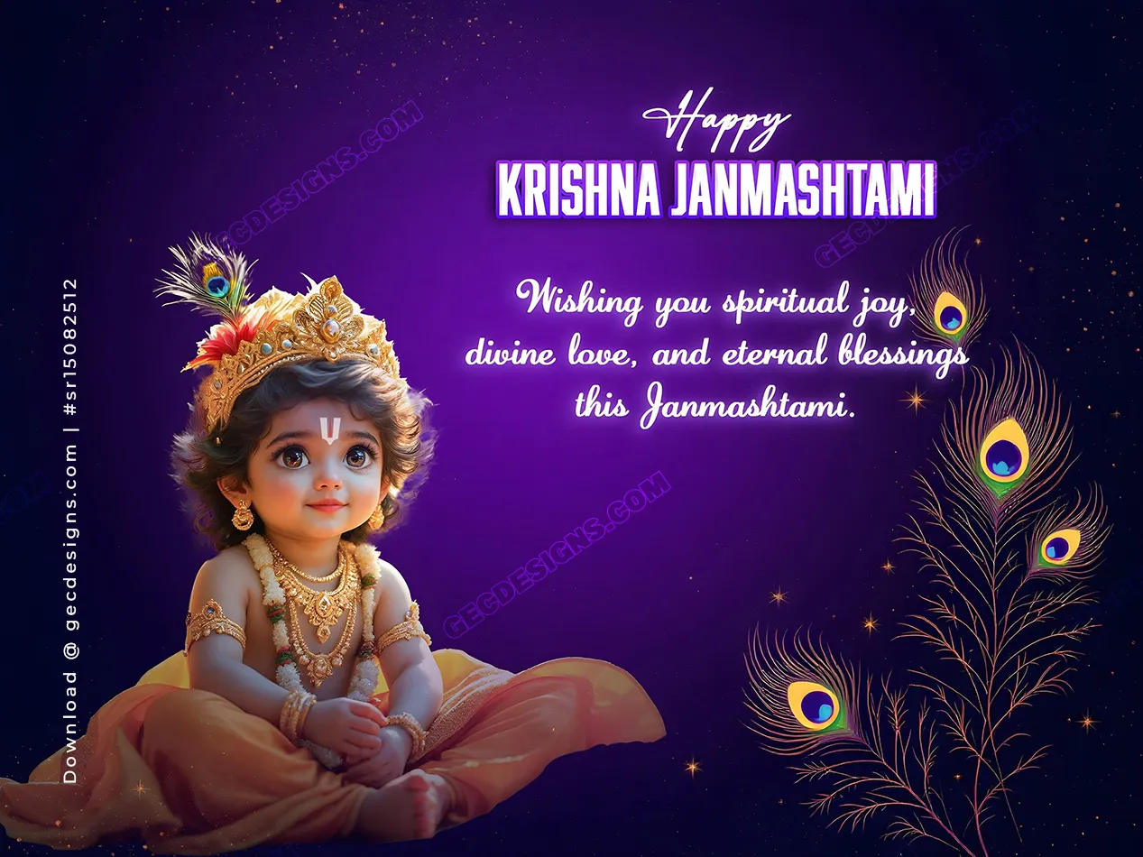 Beautiful Happy Krishna Janmashtami Image with Baby Krishna on Purple ...