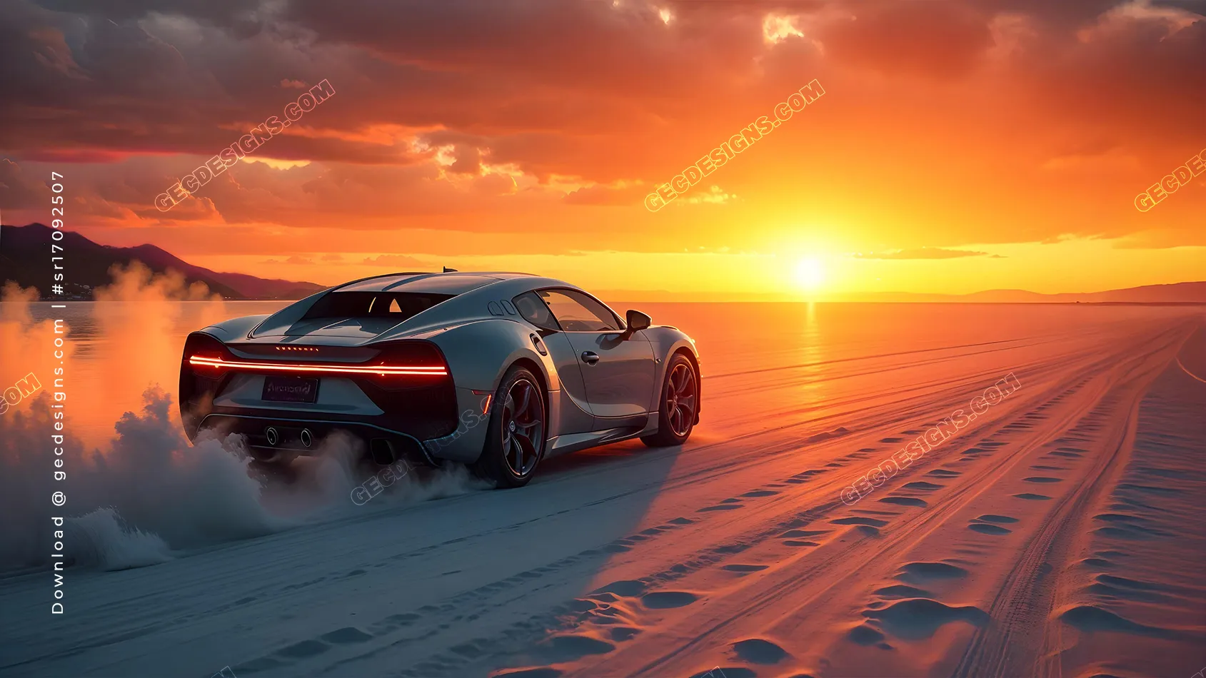 Beautiful HD Car Wallpaper Supercar Racing on Sand with Vibrant Sunset ...