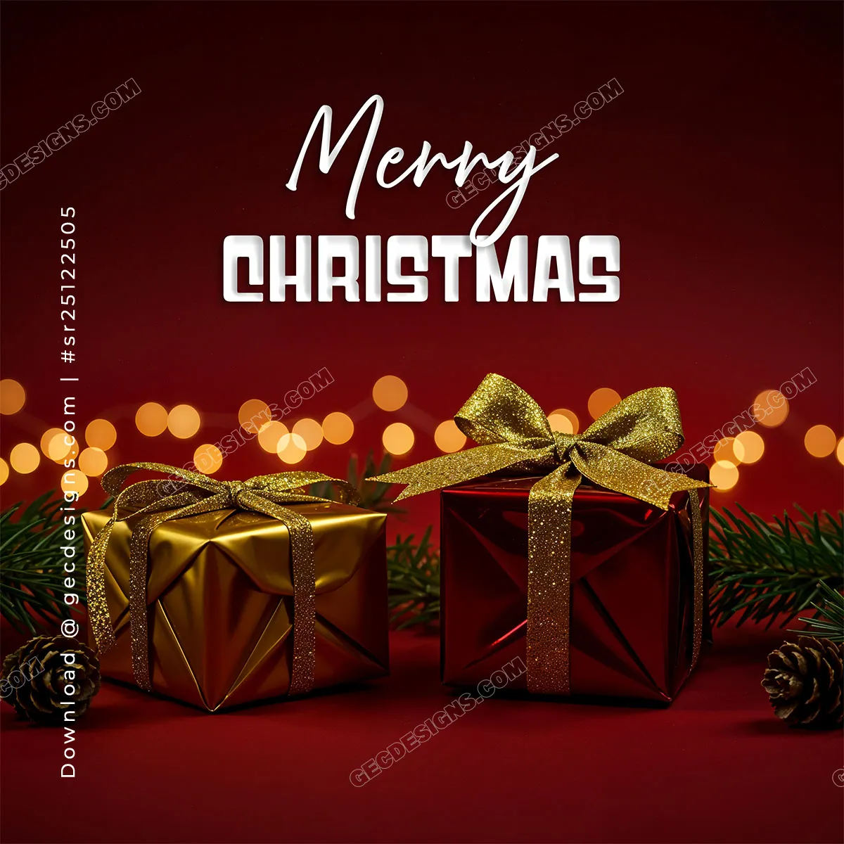 Beautiful Merry Christmas Wishes Image in Rich Red and Gold Design with ...