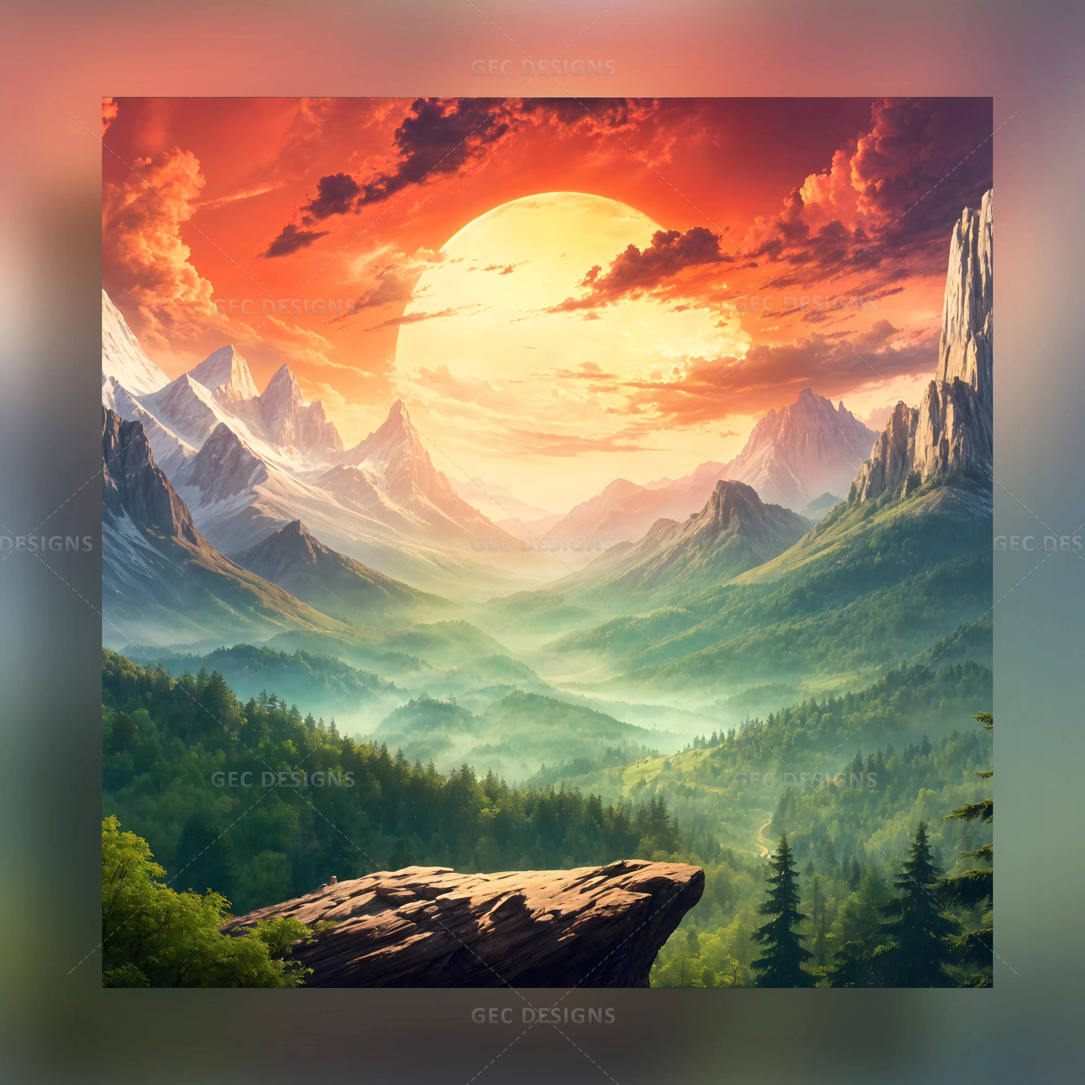 Beautiful nature landscape with mountains and green valley at sunset AI ...