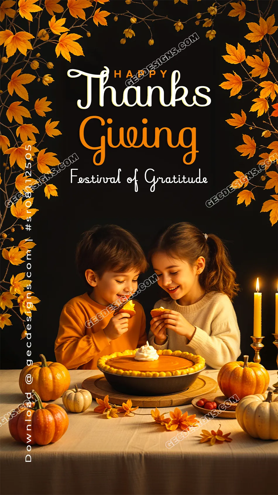 Thanksgiving Home Decor Image with Candles, Pumpkins, and Warm Autumn ...