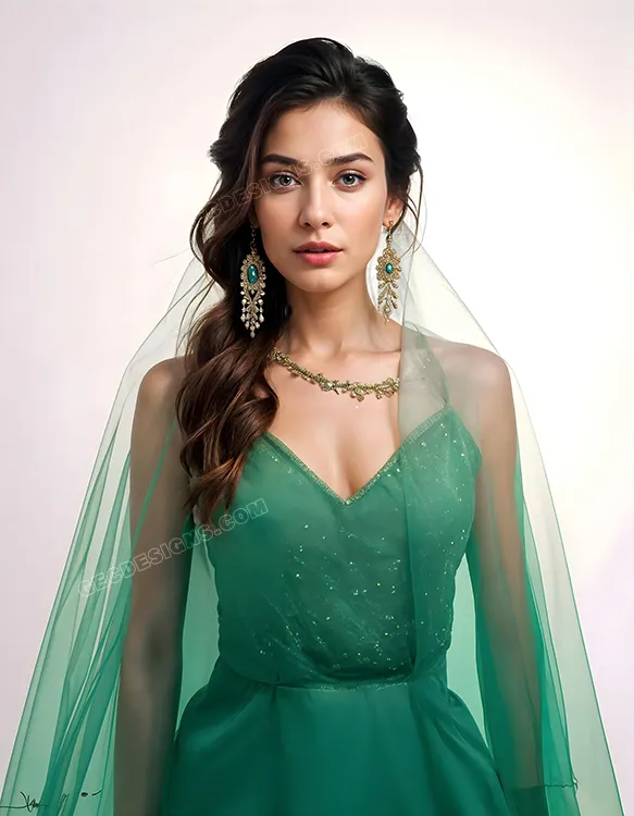 Beautiful Woman in a fancy green dress AI Generated - GEC Designs