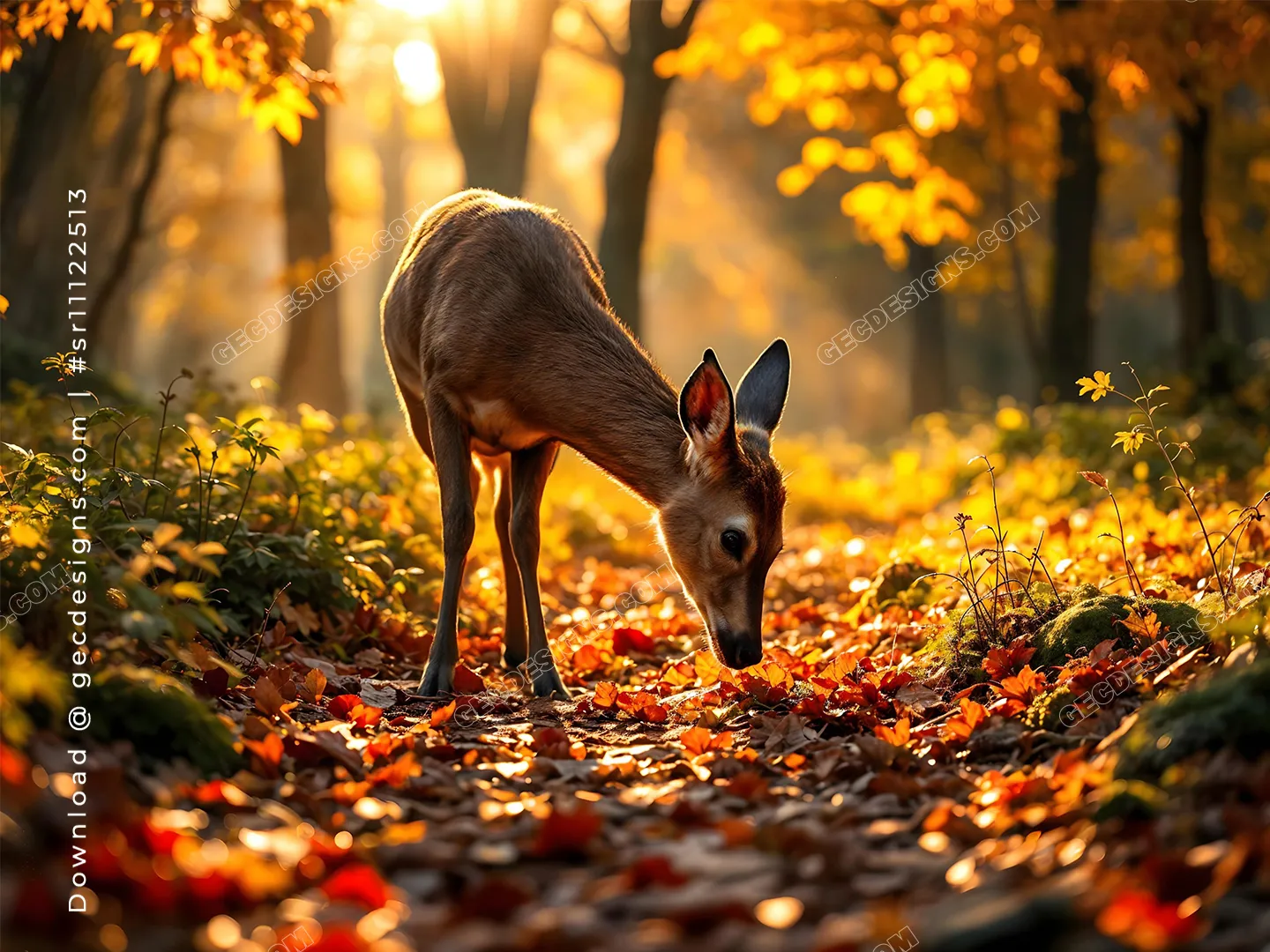 Beautiful Young Deer in a Warm Autumn Woodland Surrounded by Golden ...