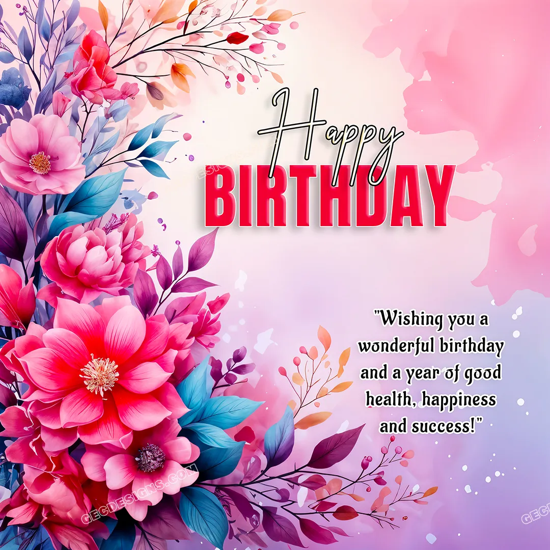 Birthday wishes with Beautiful Flowers background image - GEC Designs