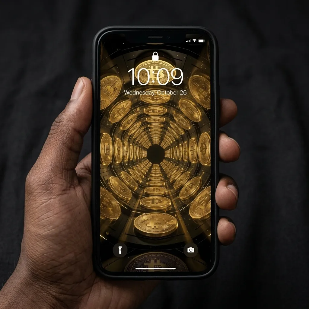 Bitcoin Wealth Tunnel iPhone Wallpaper with Golden Crypto Coins and ...