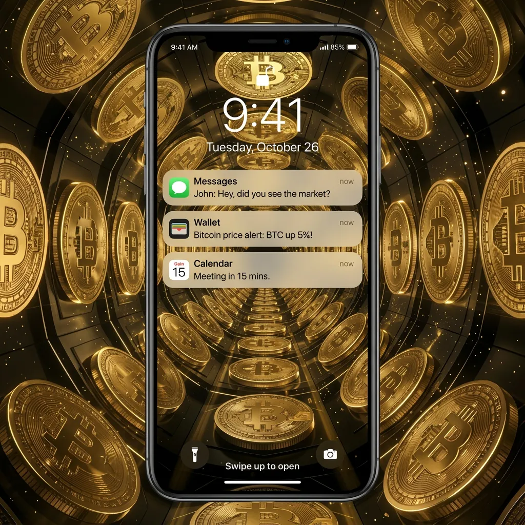 Bitcoin Wealth Tunnel iPhone Wallpaper with Golden Crypto Coins and ...